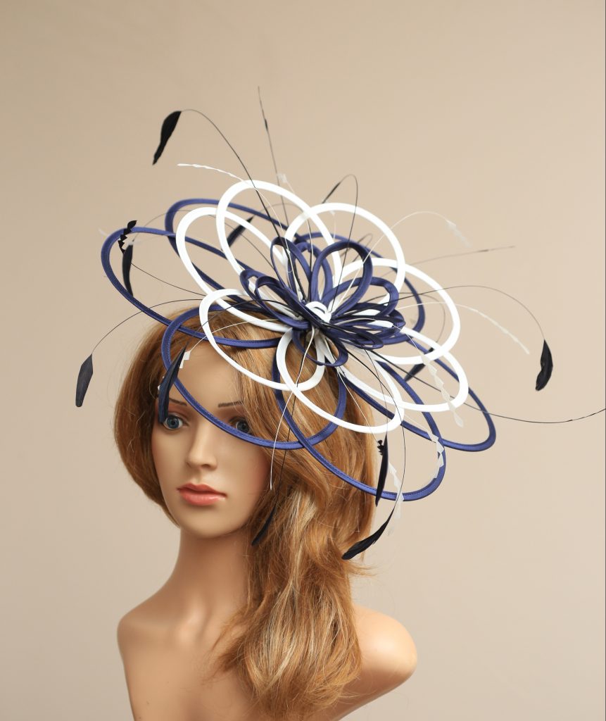 Navy Blue and Ivory 3 Layer Satin Large Fascinator Hat - Daisy ...