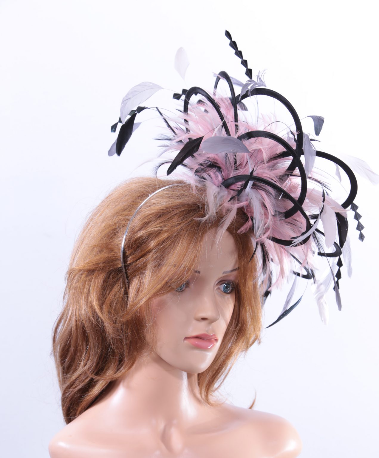 Black, Pewter & Silver Grey,Baby Pink Feather Fascinator Headpiece ...