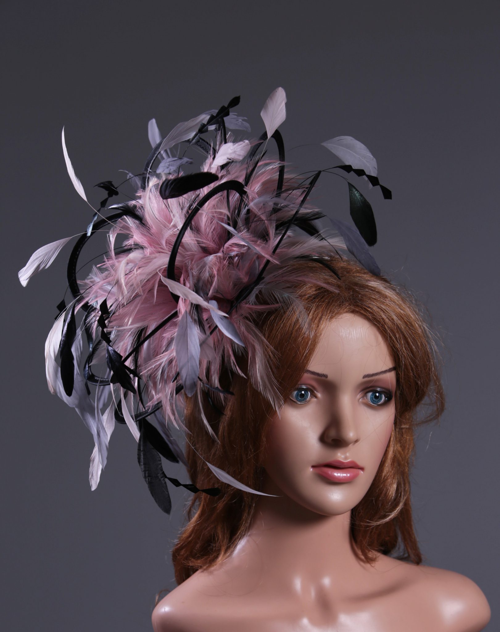 Black, Pewter & Silver Grey,Baby Pink Feather Fascinator Headpiece ...