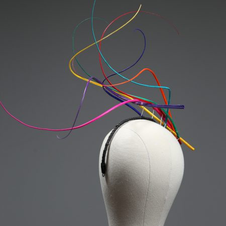 Rainbow curled quill floating fascinator hat (Red, Yellow, Hot Pink ...