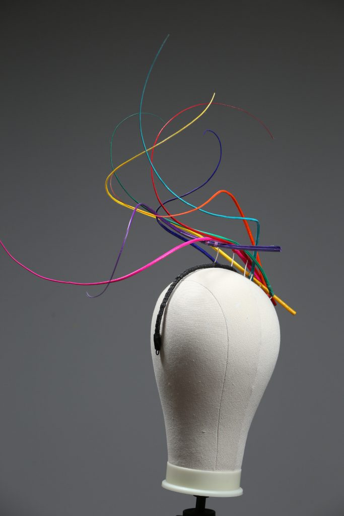 Rainbow curled quill floating fascinator hat (Red, Yellow, Hot Pink ...