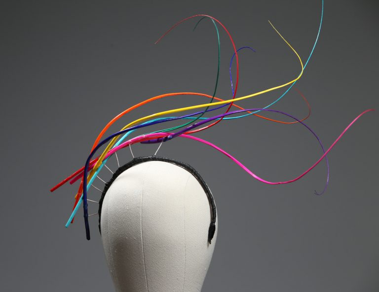 Rainbow curled quill floating fascinator hat (Red, Yellow, Hot Pink ...