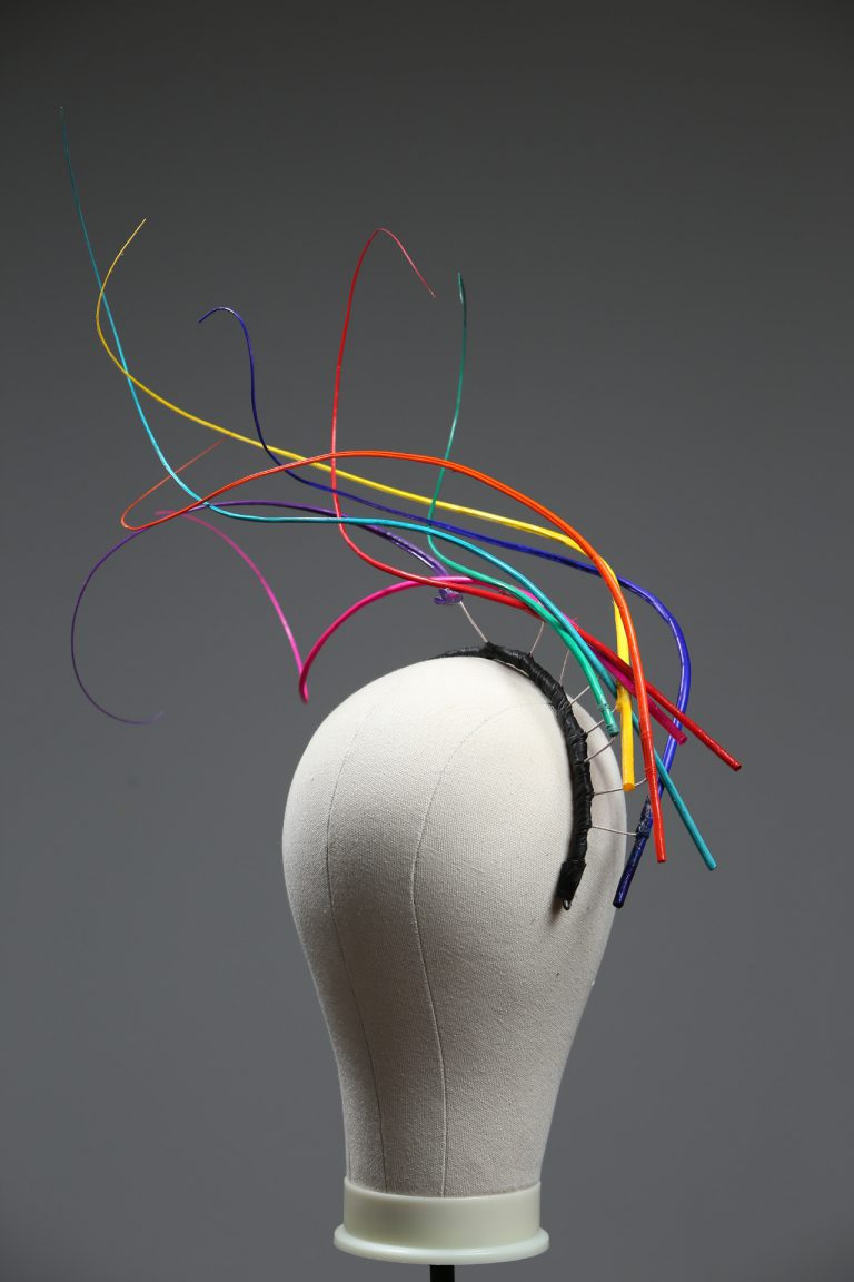 Rainbow curled quill floating fascinator hat (Red, Yellow, Hot Pink ...