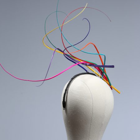 Rainbow curled quill floating fascinator hat (Red, Yellow, Hot Pink ...