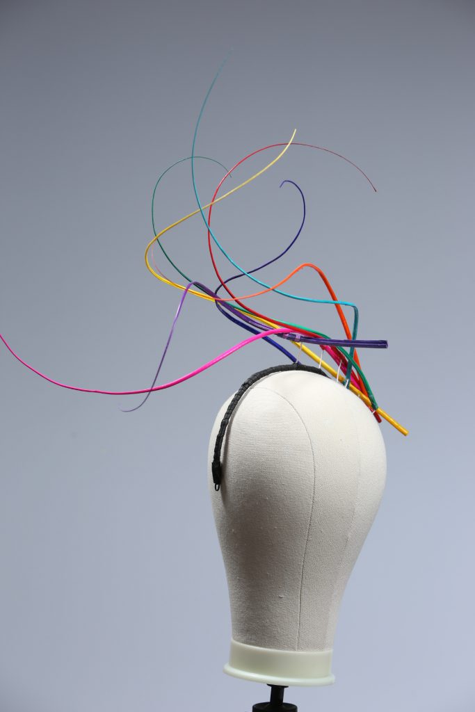 Rainbow curled quill floating fascinator hat (Red, Yellow, Hot Pink ...