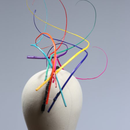 Rainbow curled quill floating fascinator hat (Red, Yellow, Hot Pink ...