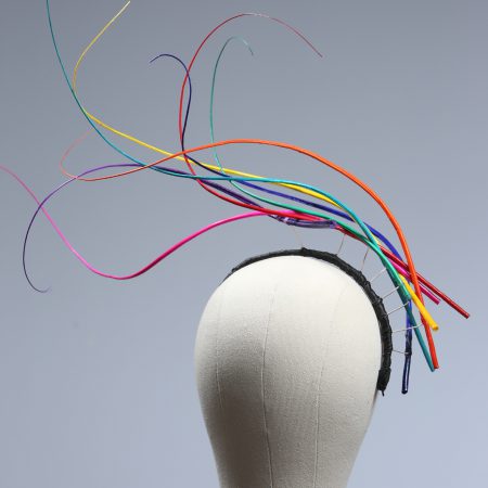 Rainbow curled quill floating fascinator hat (Red, Yellow, Hot Pink ...