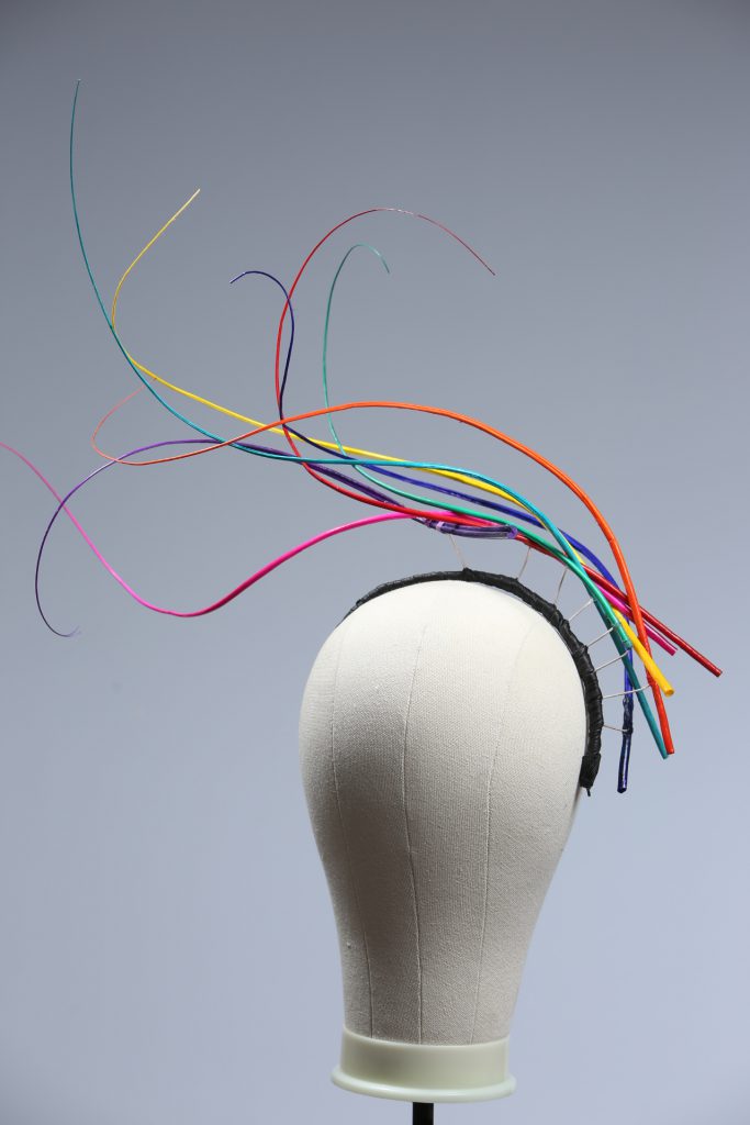 Rainbow curled quill floating fascinator hat (Red, Yellow, Hot Pink ...