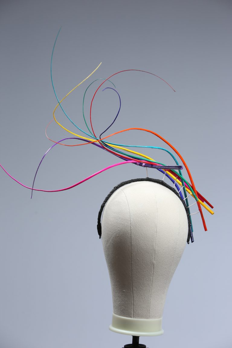 Rainbow curled quill floating fascinator hat (Red, Yellow, Hot Pink ...