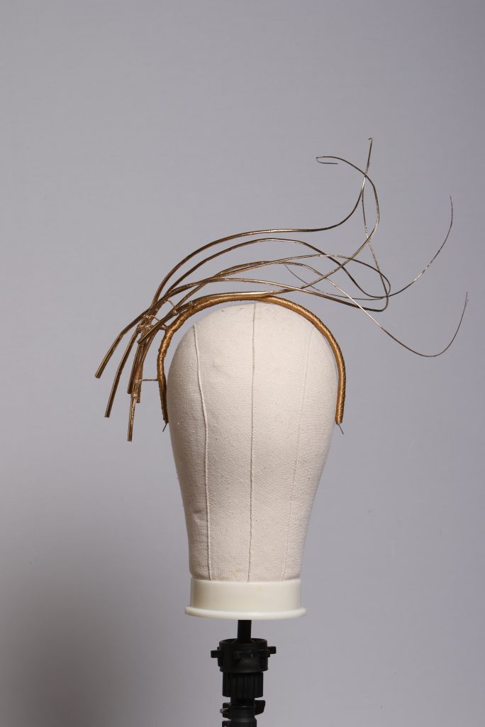 Gold curled quill floating fascinator headband hat - Leila - Maighread ...
